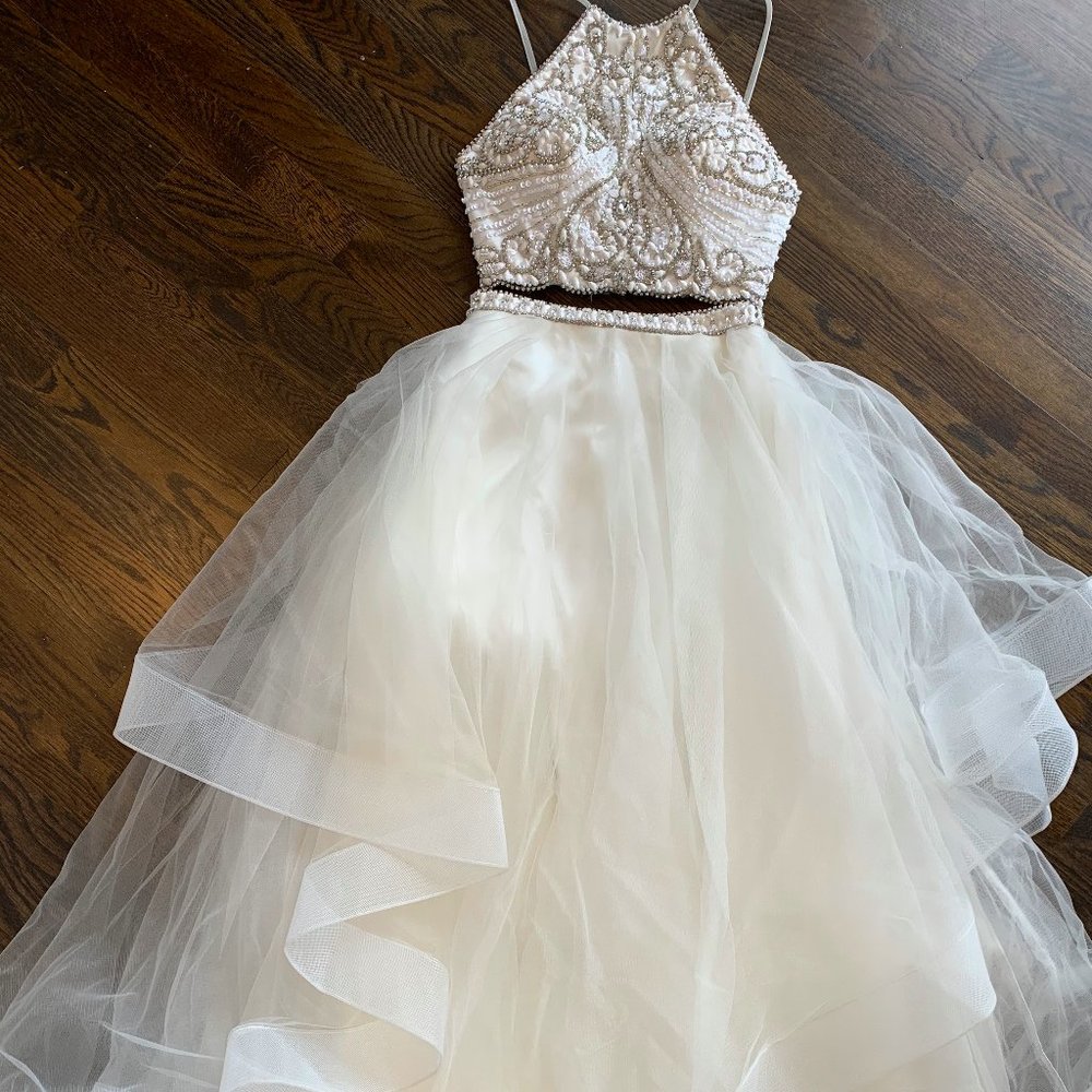 White Two Piece Jovani Prom Bat Mitzvah Dress - Gem